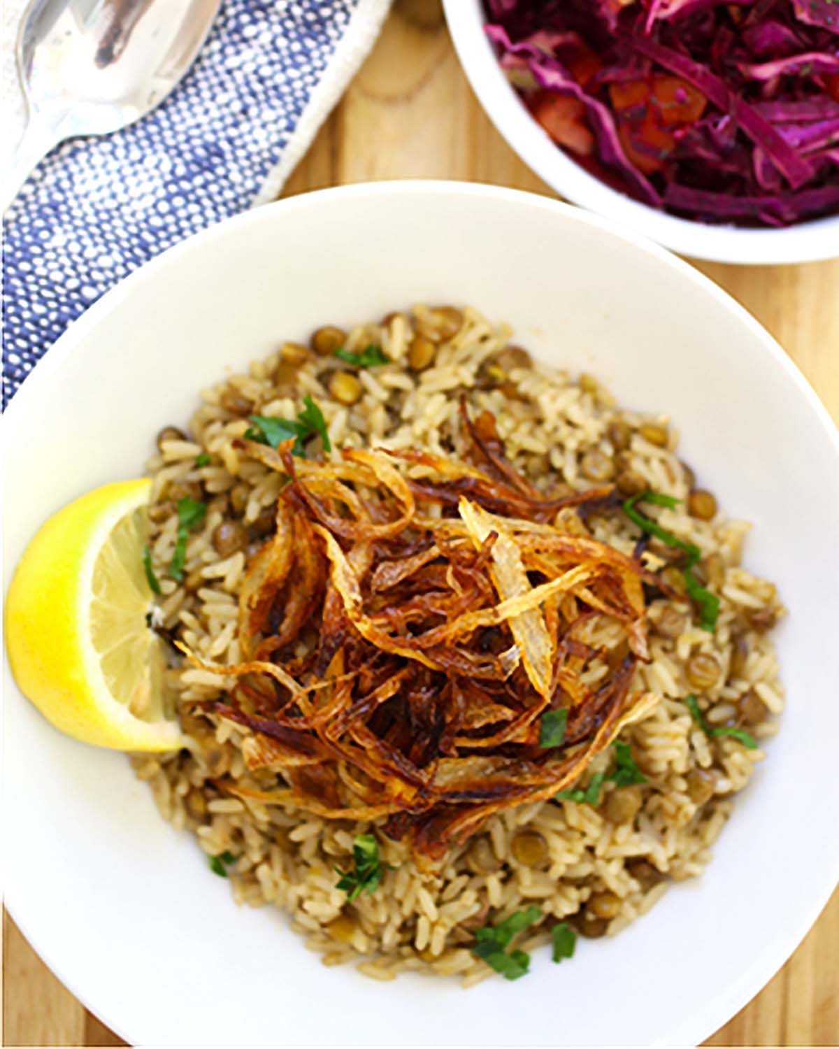 Lentils with Rice and Crispy Onions