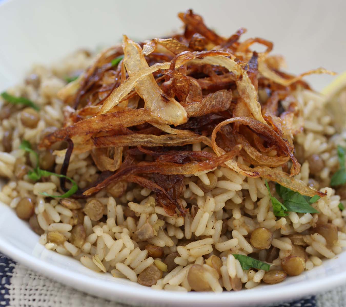 Lentils with Rice and Crispy Onions